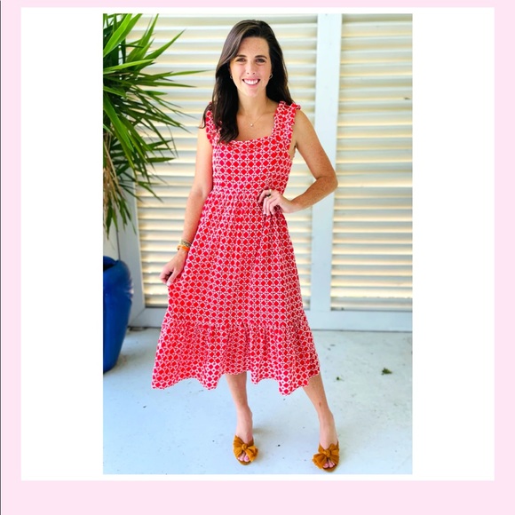Dresses | Red White Eyelet Ruffle Ruffino Dress With Bow Back | Poshmark